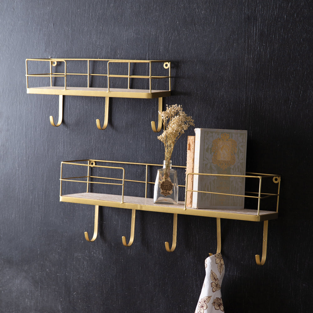 Set of Two Gold Finish Shelves with Hooks – Bombay Mercantile
