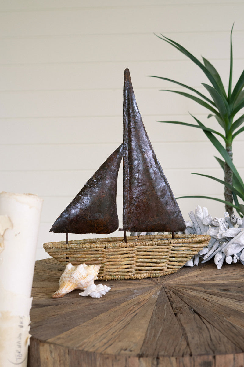 Seagrass Boat with Rustic Hand-Hammered Metal Sail – Bombay Mercantile