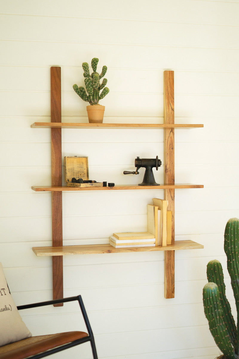 Acacia Wood Three-Tiered Wall Shelf – Bombay Mercantile