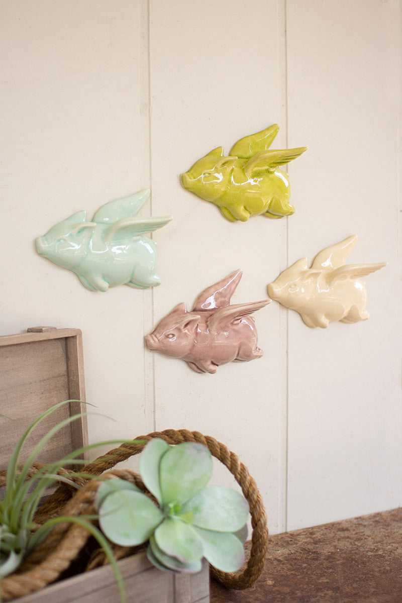 Ceramic flying pigs, set of 4 – Bombay Mercantile
