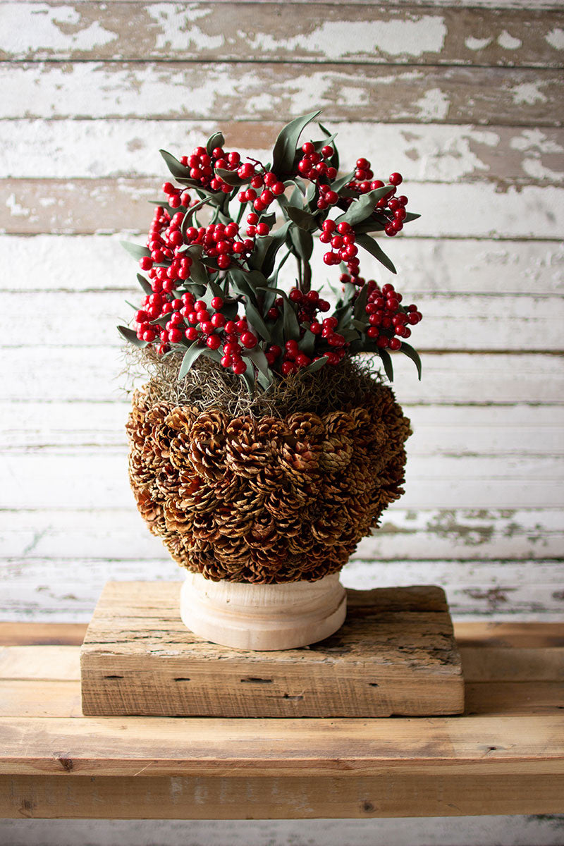 Pinecone urn with turned wood bases – Bombay Mercantile