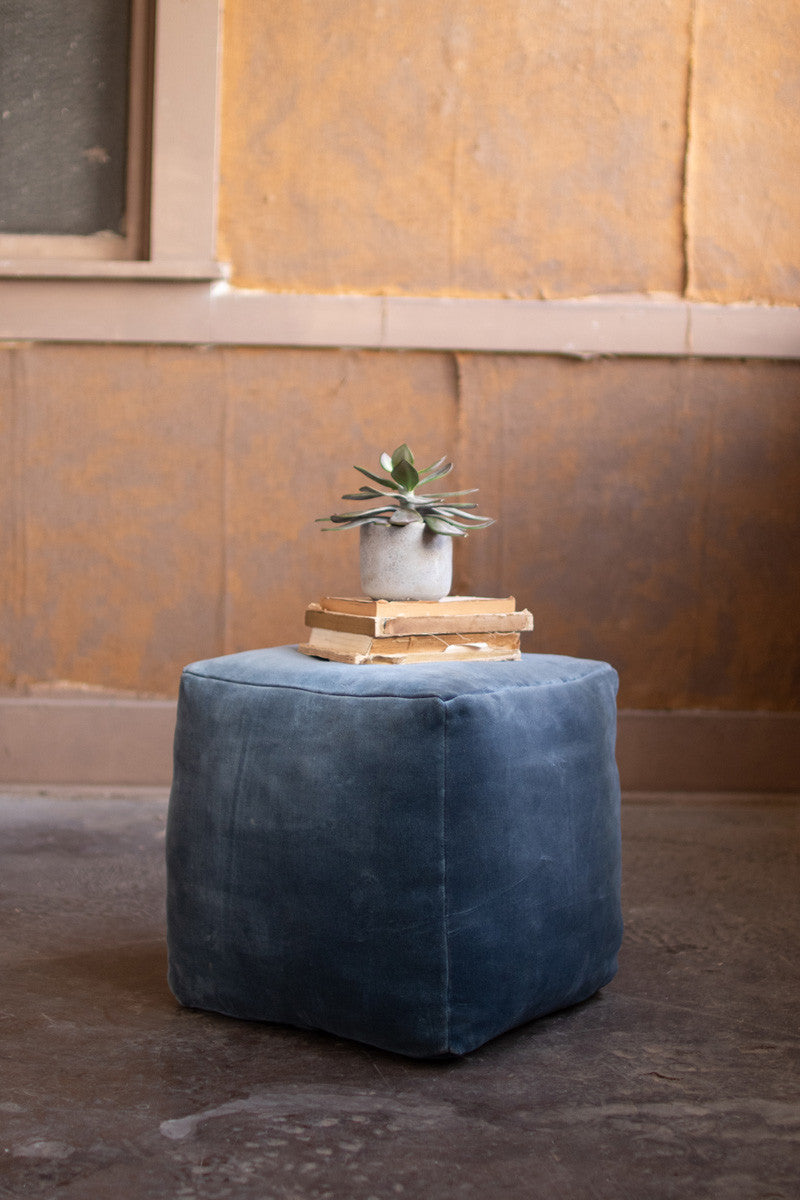 Velvet poof \ steel blue – Bombay Mercantile