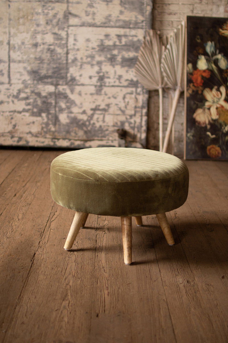 Velvet ottoman\ avocado – Bombay Mercantile